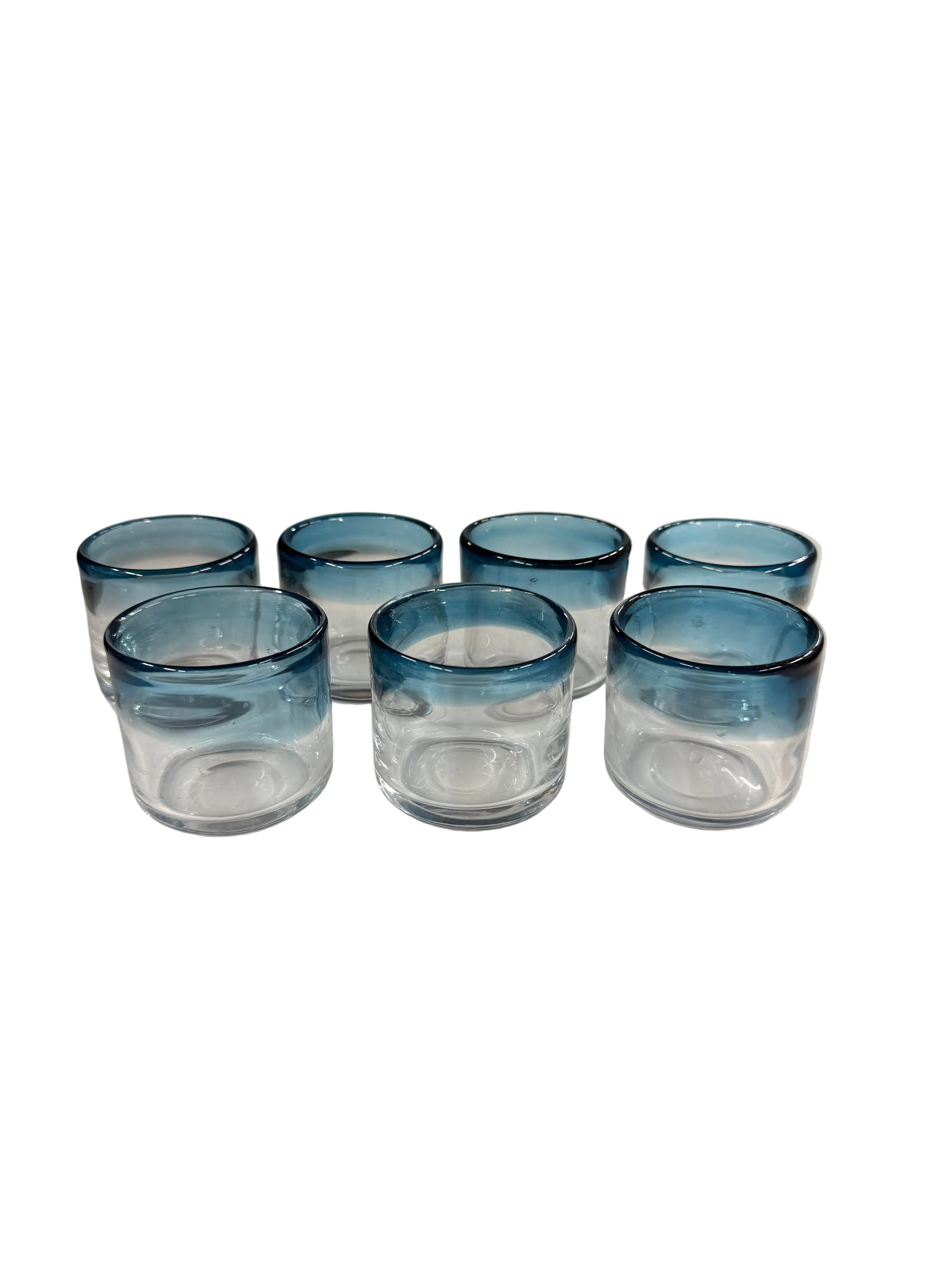 Hand Blown Mexican Rocks Glasses with Aqua Rims Set of 7 – ReStory by ...